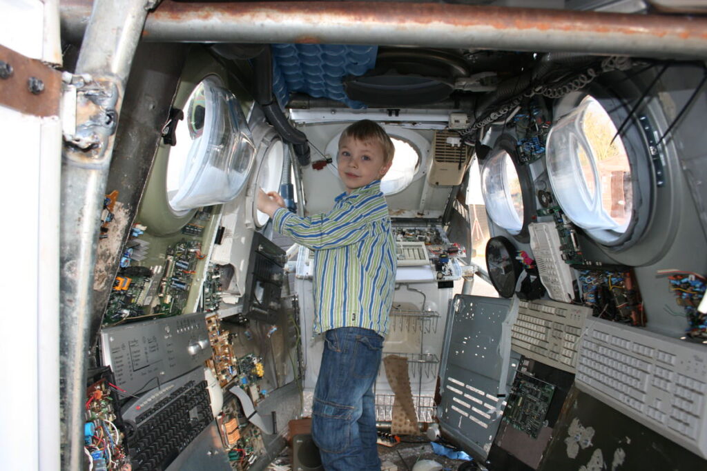 Spaceship sculpture from recycled and scrap materials made with British ...